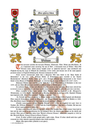 Watson Surname History (Origin & Meaning) with Coat of Arms Download
