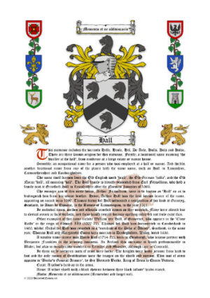Hall Surname History (Origin & Meaning) with Coat of Arms Download